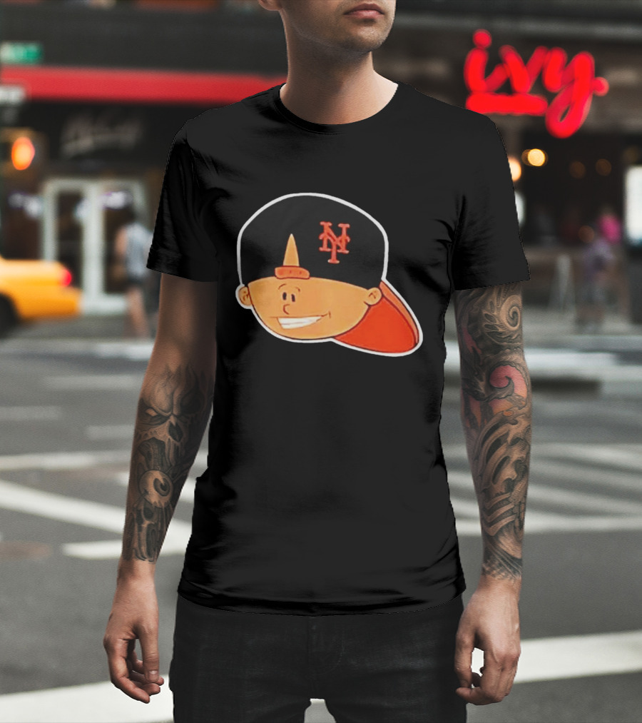 New York Mets Cartoon Kid Smiling Team Hat T-Shirt