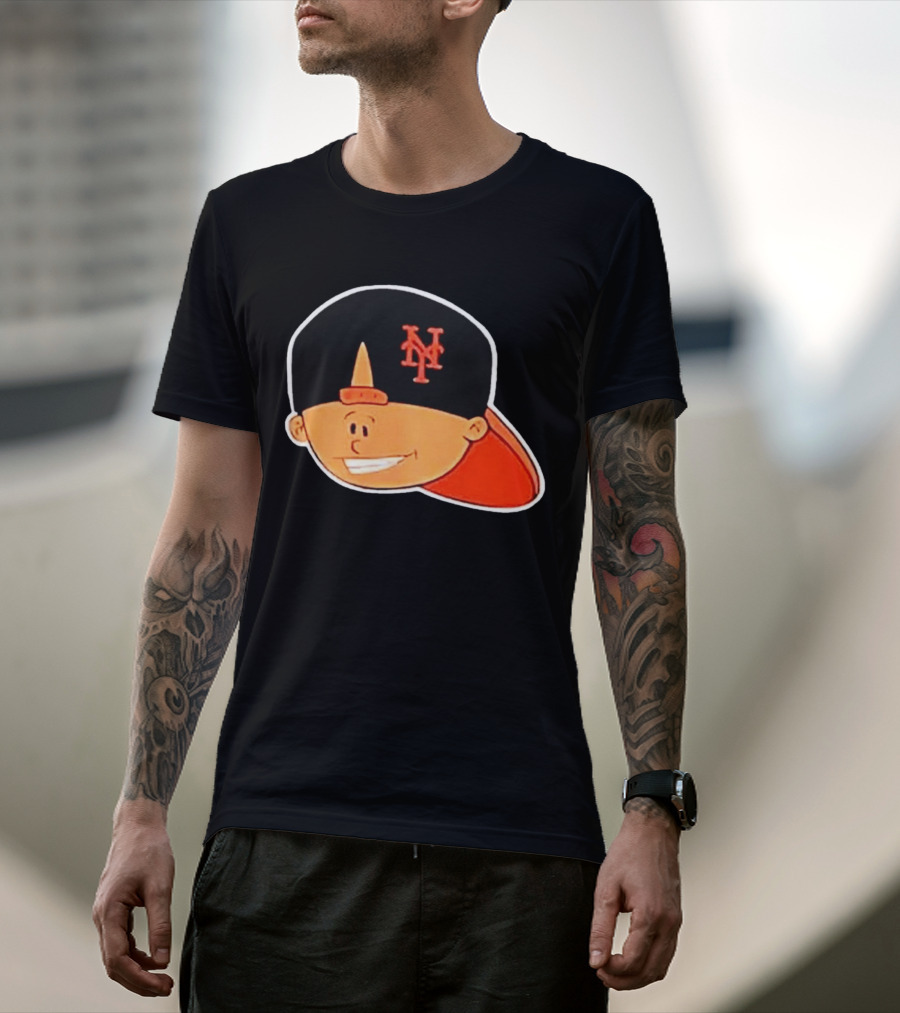 New York Mets Cartoon Kid Smiling Team Hat T-Shirt