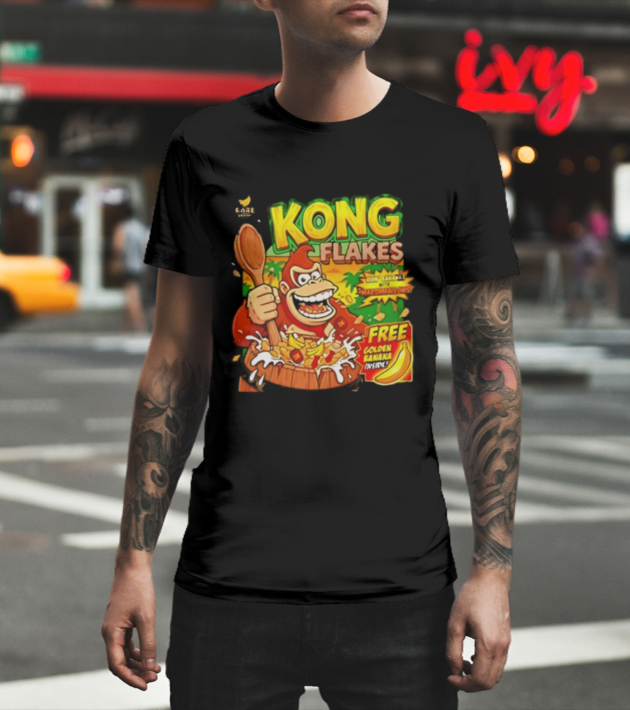 Kong Flakes Donkey Kong Cereal Goin' Bananas With Marshmallow Crunch Free Golden Banana Inside T-Shirt