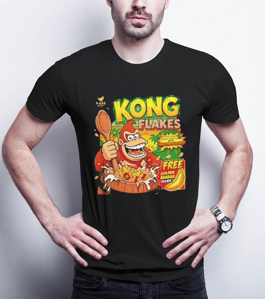 Kong Flakes Donkey Kong Cereal Goin' Bananas With Marshmallow Crunch Free Golden Banana Inside T-Shirt