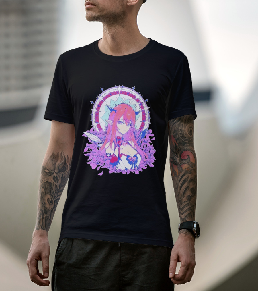 Ghost X Ghost IRyS Anime Character With Floral And Heart Motif In Pastel T-Shirt