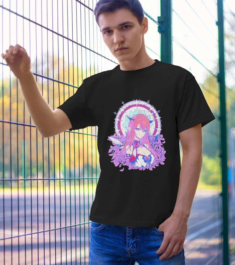 Ghost X Ghost IRyS Anime Character With Floral And Heart Motif In Pastel T-Shirt