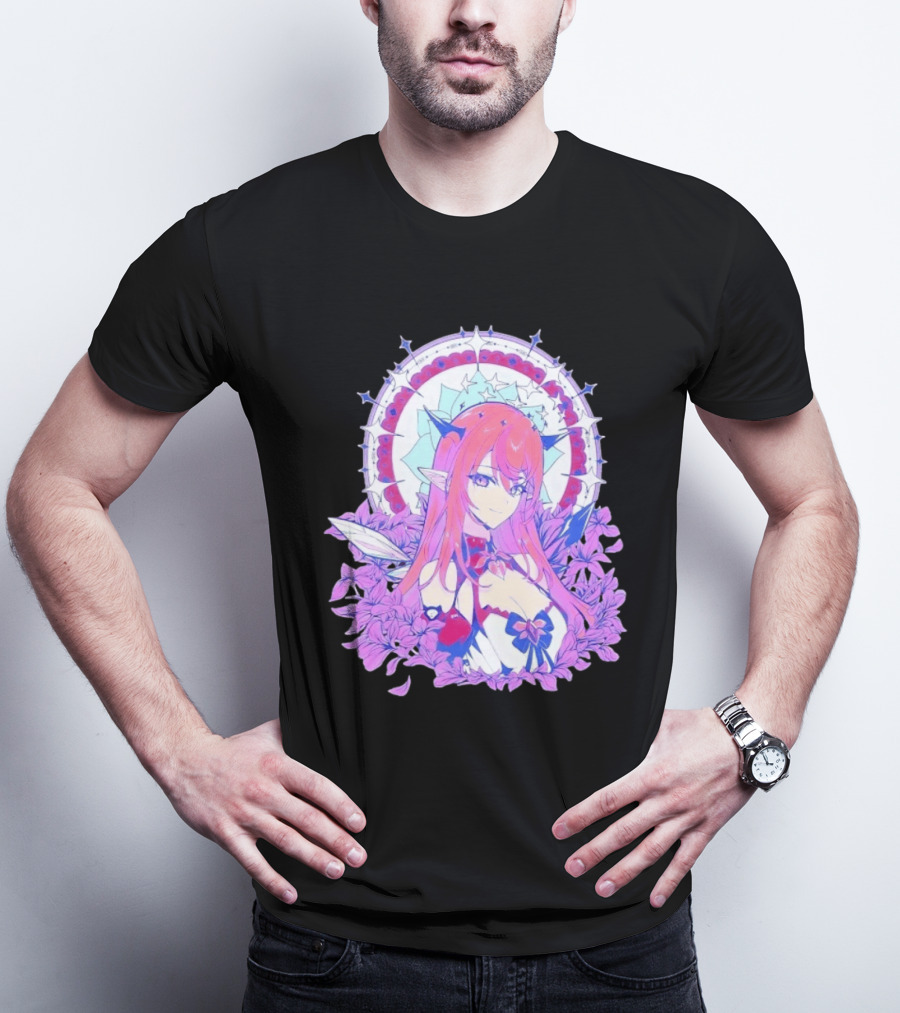 Ghost X Ghost IRyS Anime Character With Floral And Heart Motif In Pastel T-Shirt