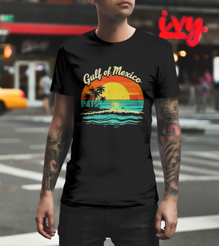 Gulf Of Mexico Beach Palms Summer Vacation Sunset Ocean Waves T-Shirt