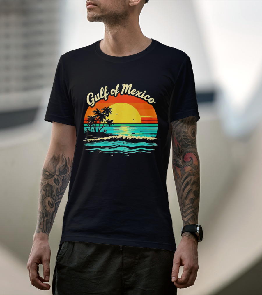 Gulf Of Mexico Beach Palms Summer Vacation Sunset Ocean Waves T-Shirt