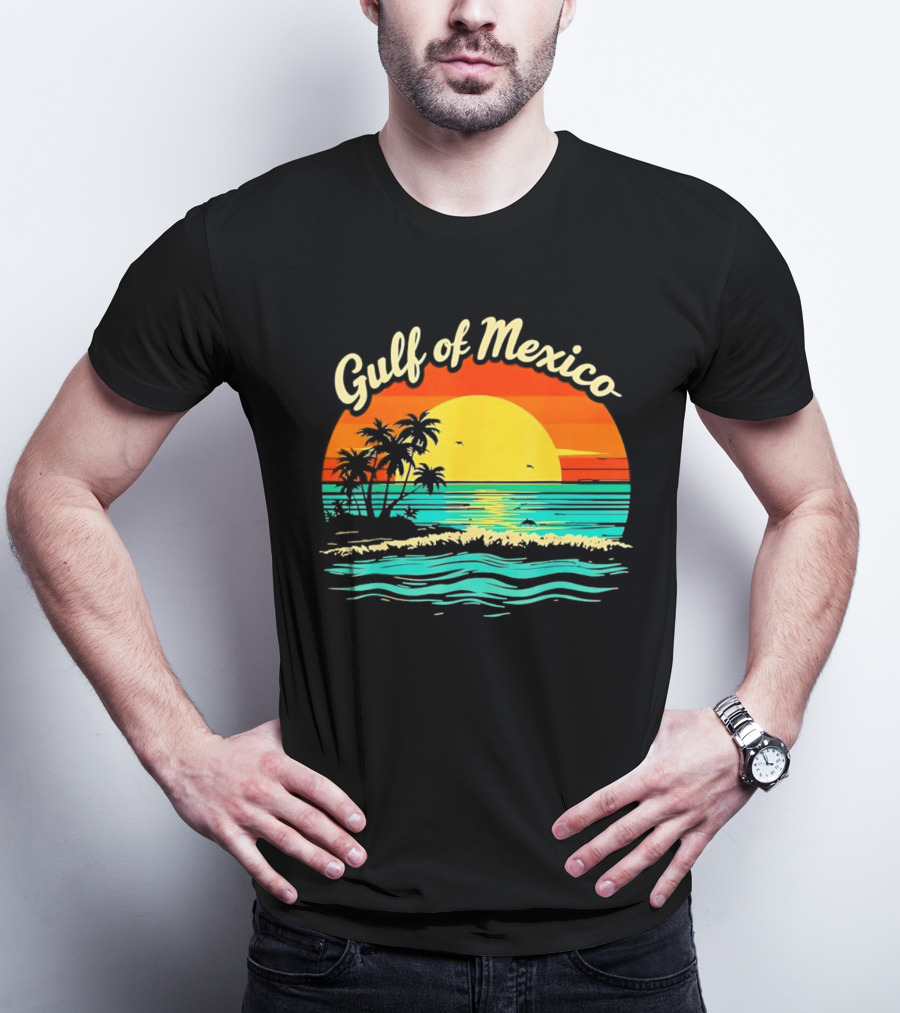 Gulf Of Mexico Beach Palms Summer Vacation Sunset Ocean Waves T-Shirt