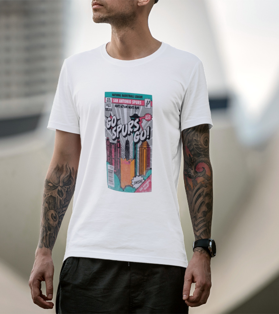 National Basketball League San Antonio Spurs Go Spurs Go Comic Cover Style Swish Back In Black T-Shirt
