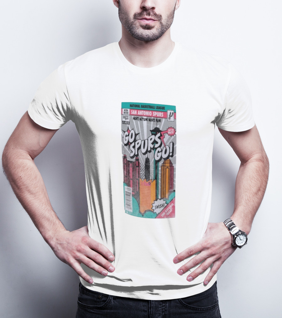 National Basketball League San Antonio Spurs Go Spurs Go Comic Cover Style Swish Back In Black T-Shirt
