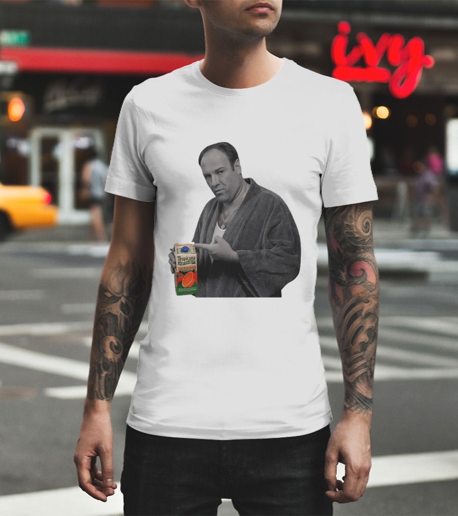 The Sopranos Tony Soprano Holding Tropicana Pure Premium Orange Juice T-Shirt