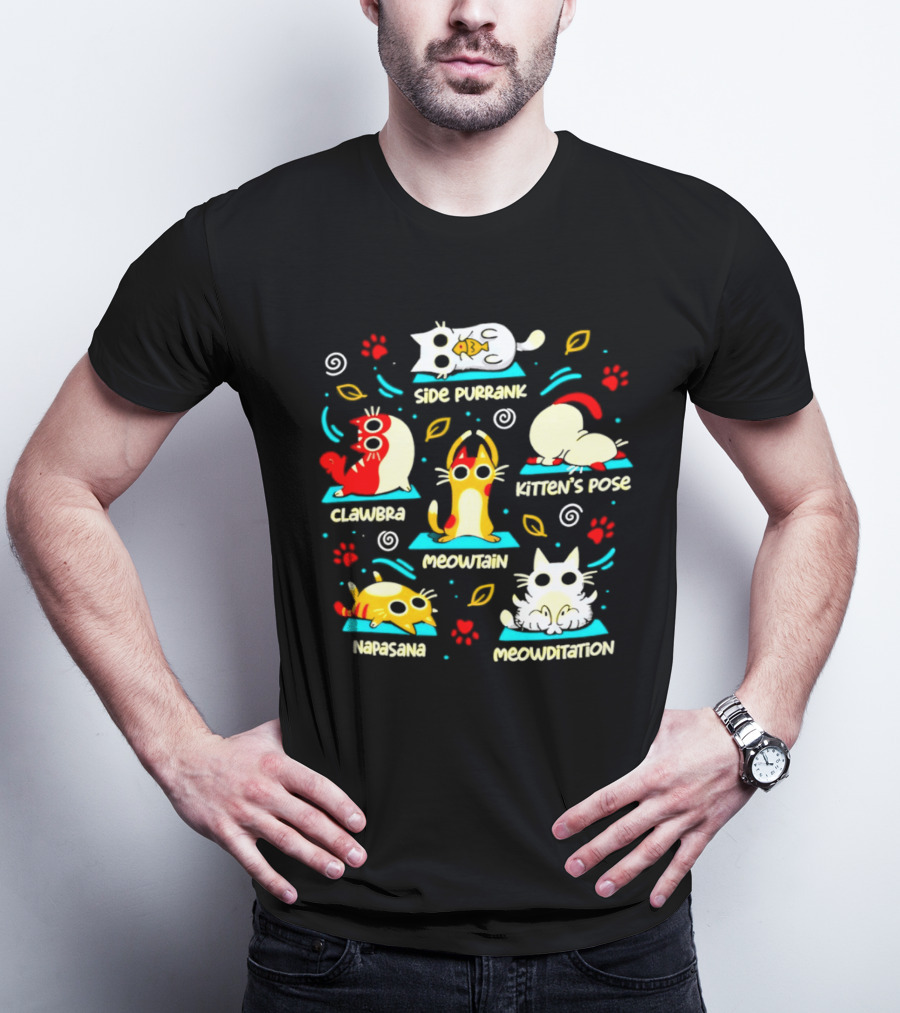 Side Purrank Clawbra Kitten's Pose Meowtain Napasana Meowditation Cat Yoga Poses T-Shirt