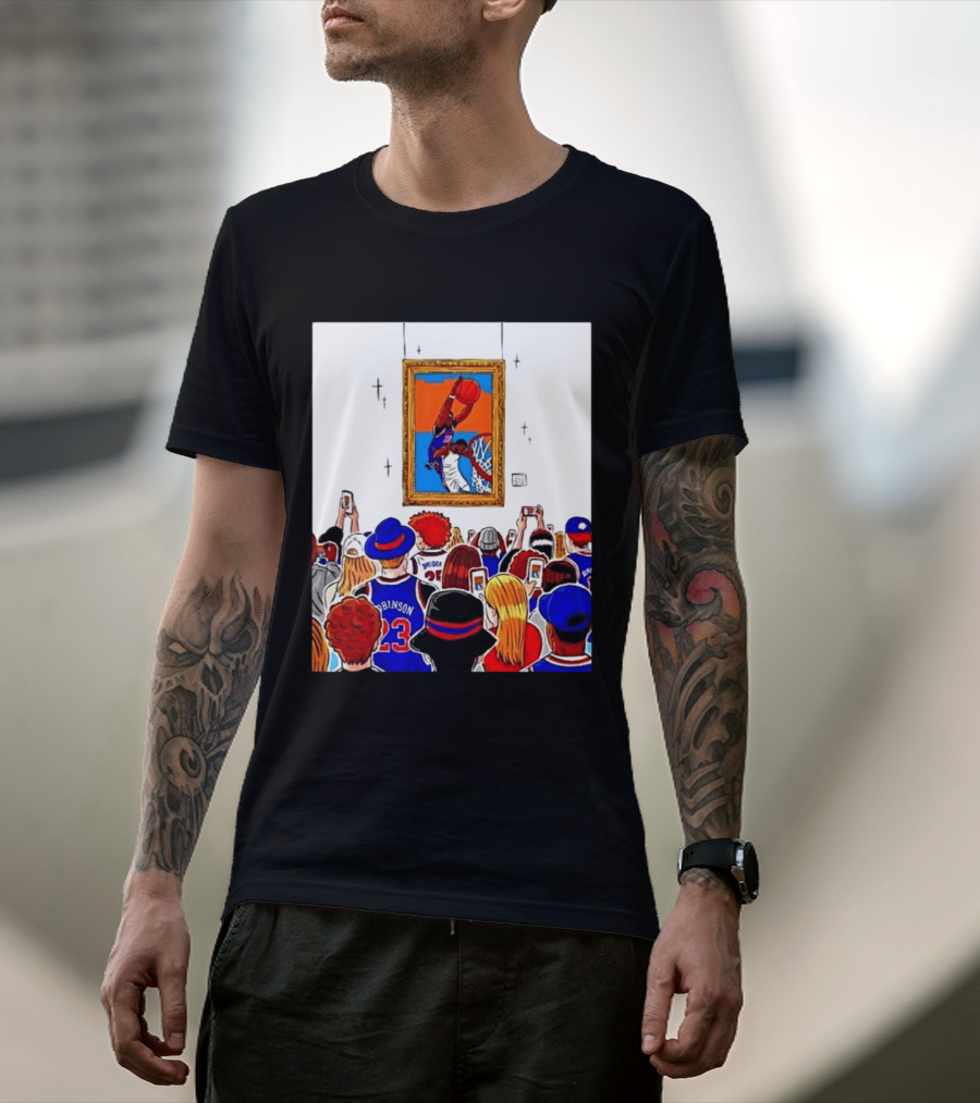 Mitchell Robinson New York Knicks Dunk Over Joel Embiid Crowd T-Shirt