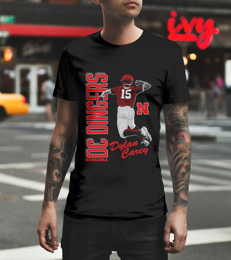 Dylan Carey Nebraska Huskers DC Dingers Baseball Player 15 Red Team Spirit T-Shirt