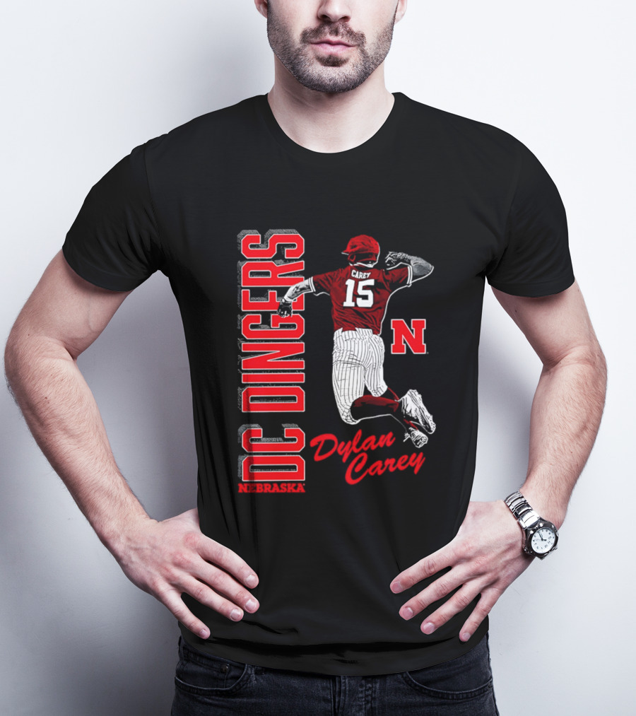 Dylan Carey Nebraska Huskers DC Dingers Baseball Player 15 Red Team Spirit T-Shirt
