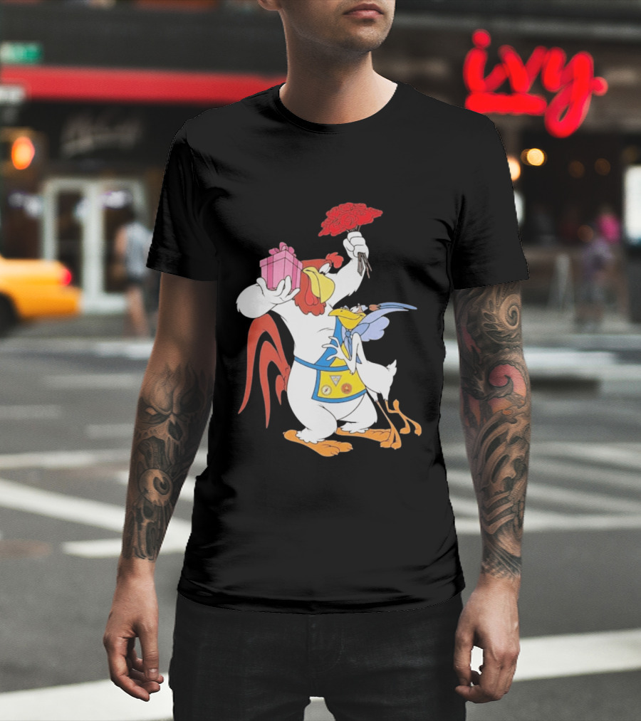 Foghorn Leghorn Miss Prissy Holding Roses And Gift Valentine Looney Tunes T-Shirt