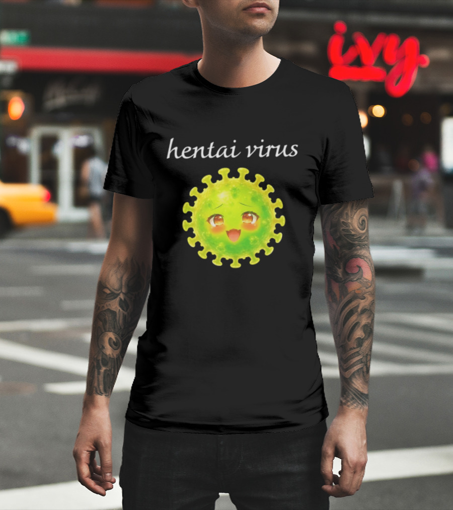 Hentai Virus Kawaii Face Cute Green Cartoon Meme T-Shirt