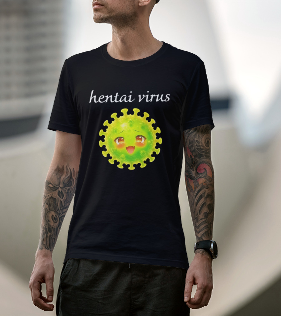 Hentai Virus Kawaii Face Cute Green Cartoon Meme T-Shirt