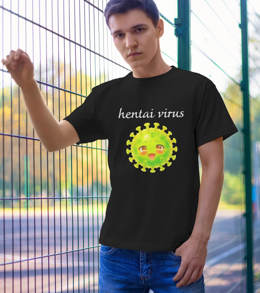 Hentai Virus Kawaii Face Cute Green Cartoon Meme T-Shirt