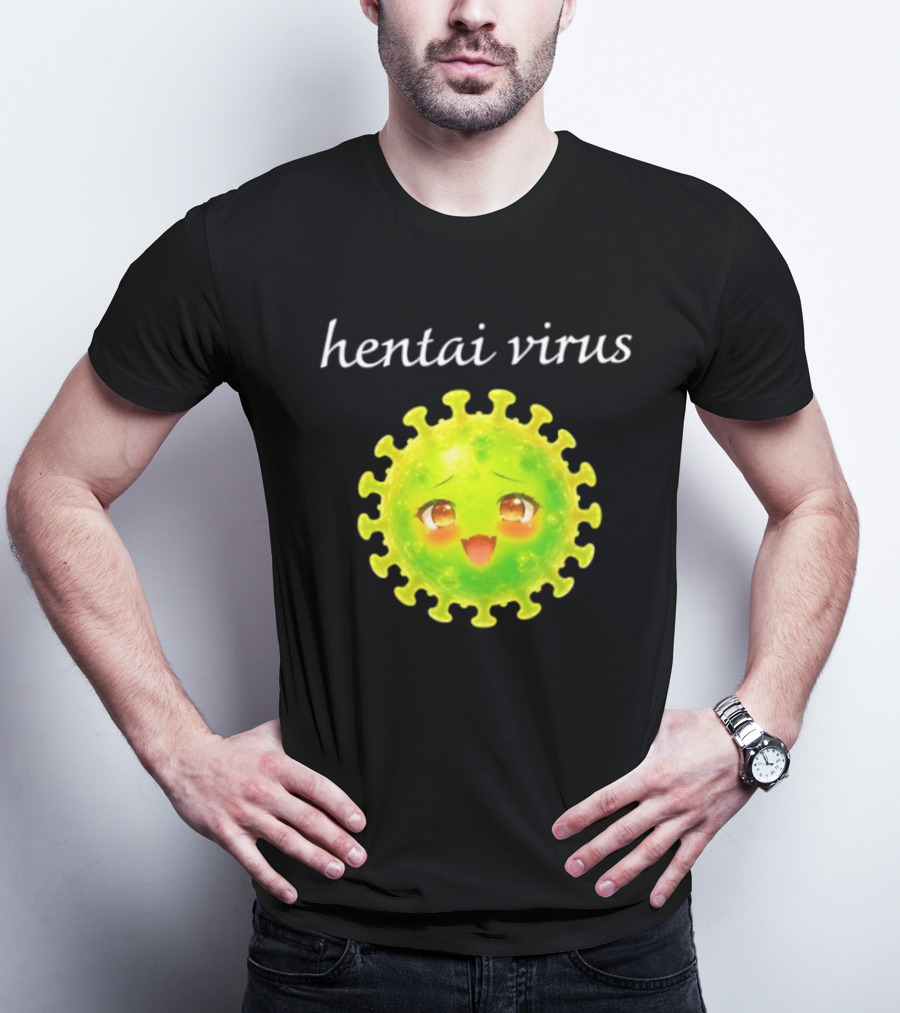 Hentai Virus Kawaii Face Cute Green Cartoon Meme T-Shirt