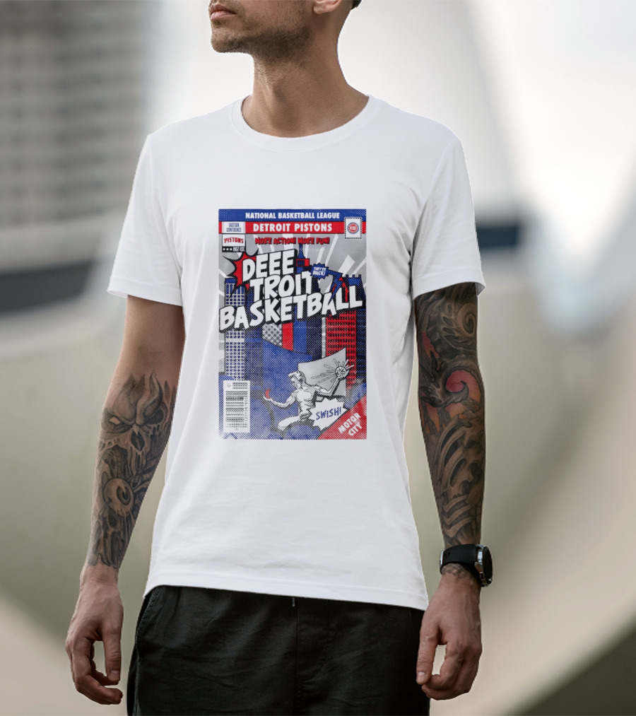 National Basketball League Detroit Pistons Deee Troit Basketball Motor City Comic Cover T-Shirt