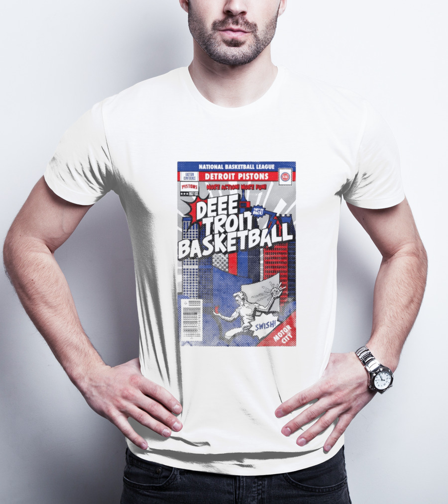 National Basketball League Detroit Pistons Deee Troit Basketball Motor City Comic Cover T-Shirt