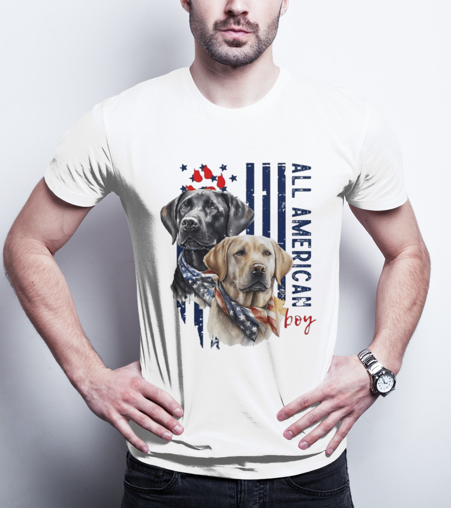 All American Boy Dog Bandana Stars Stripes Flag T-Shirt