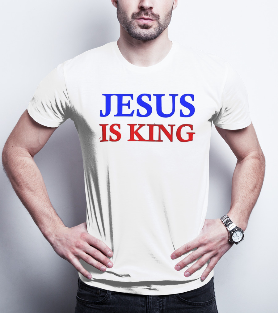 Russell Wilson Jesus Is King Bold Text Blue Red Christian T-Shirt