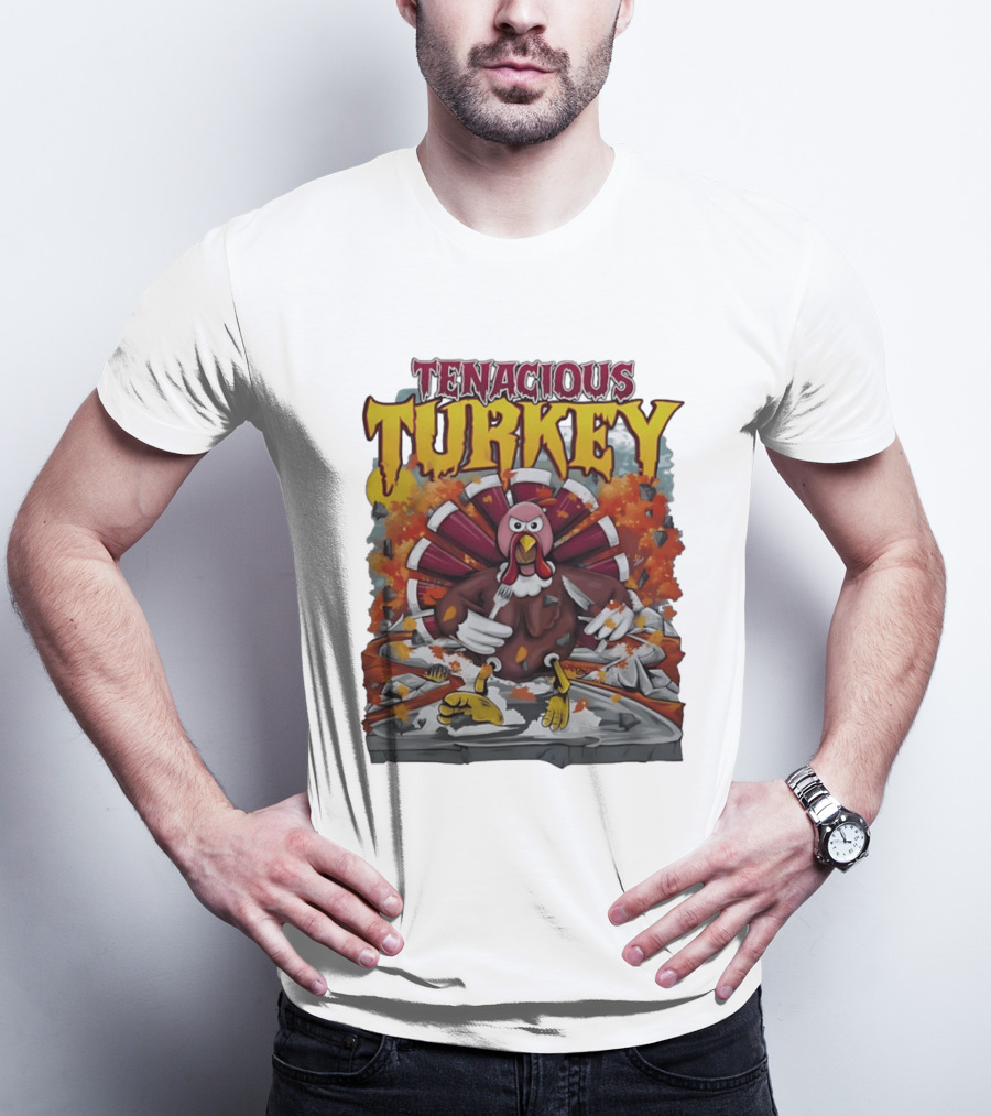 Tenacious Turkey Thanksgiving Cartoon Explosion T-Shirt
