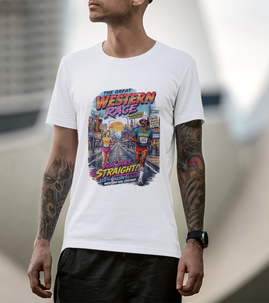 The Great Western Race Marathon Chicago 135th To Lunt Western Ave T-Shirt