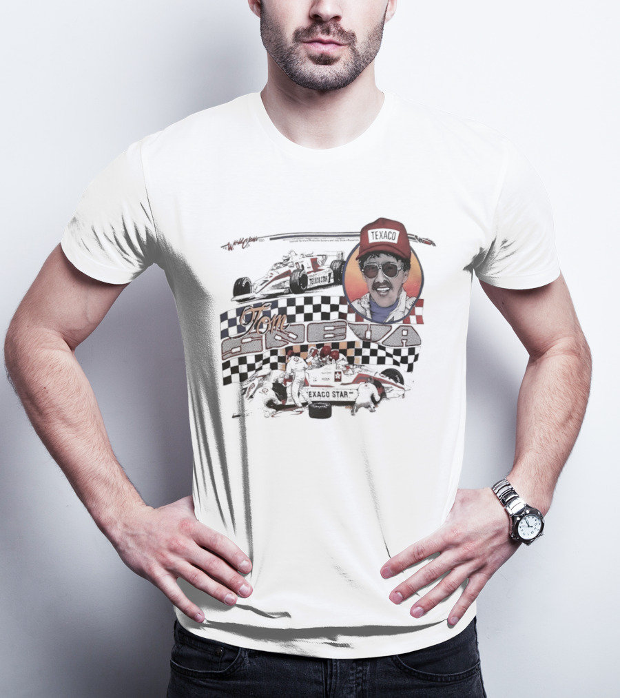 Tom Sneva Texaco Racing Checkered Flags And Car T-Shirt