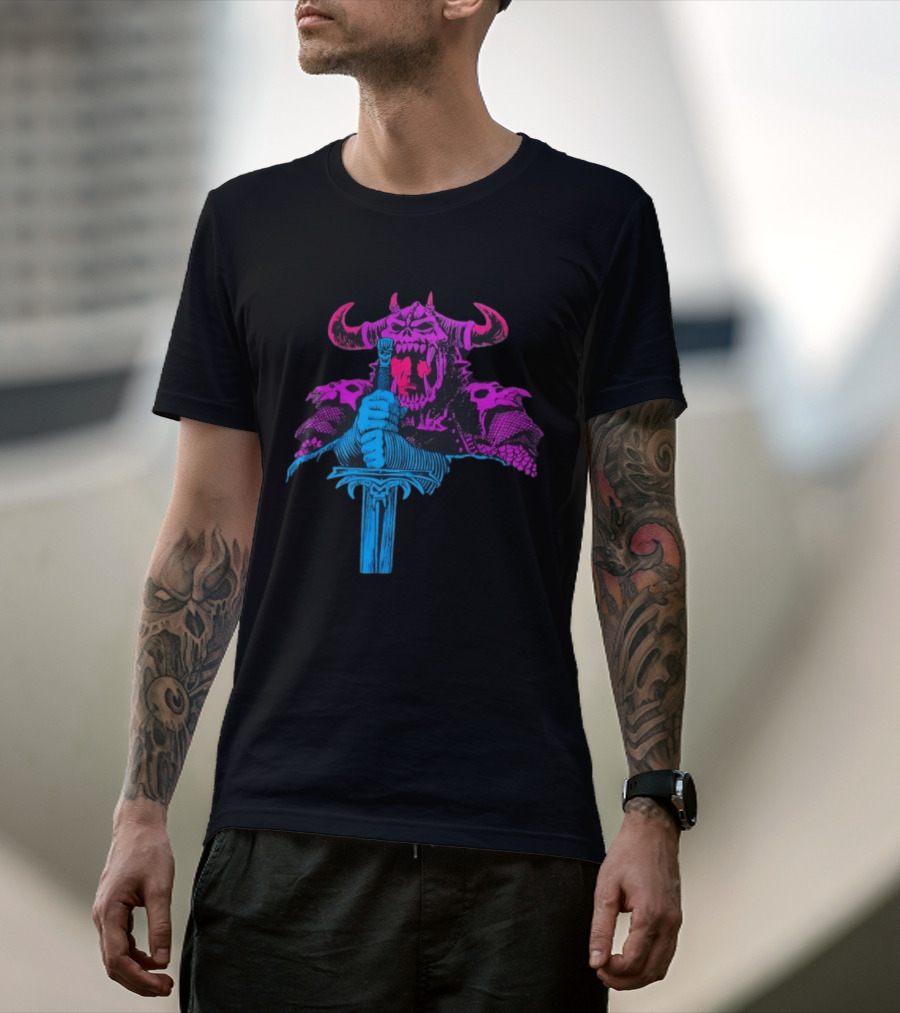 The Dark Warlord Retro Fantasy Skull And Sword T-Shirt