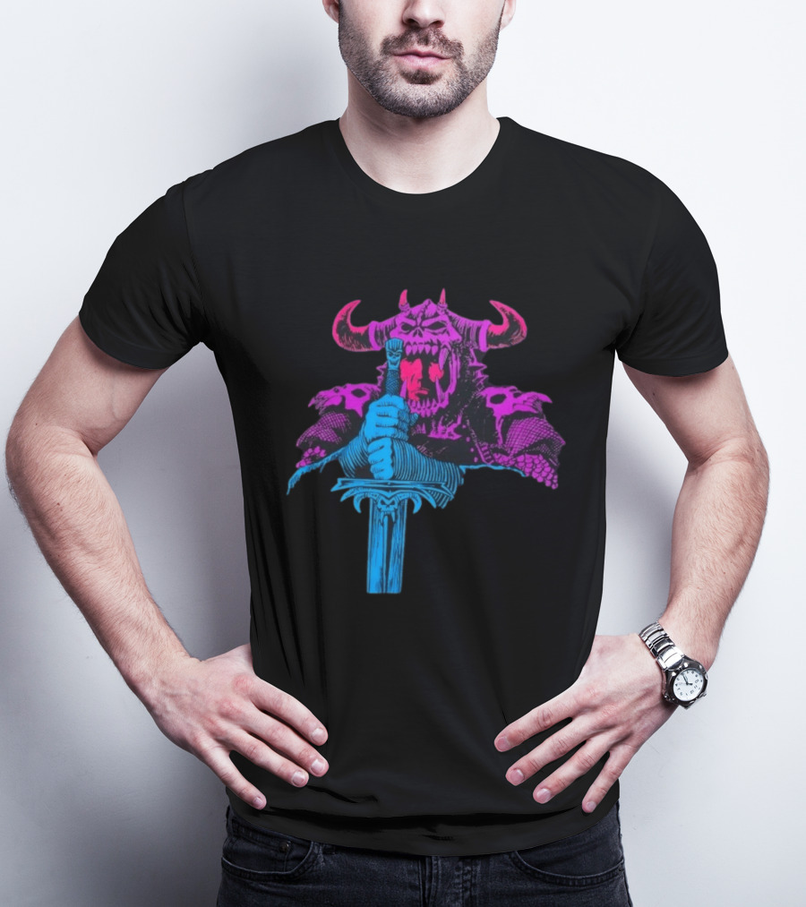 The Dark Warlord Retro Fantasy Skull And Sword T-Shirt