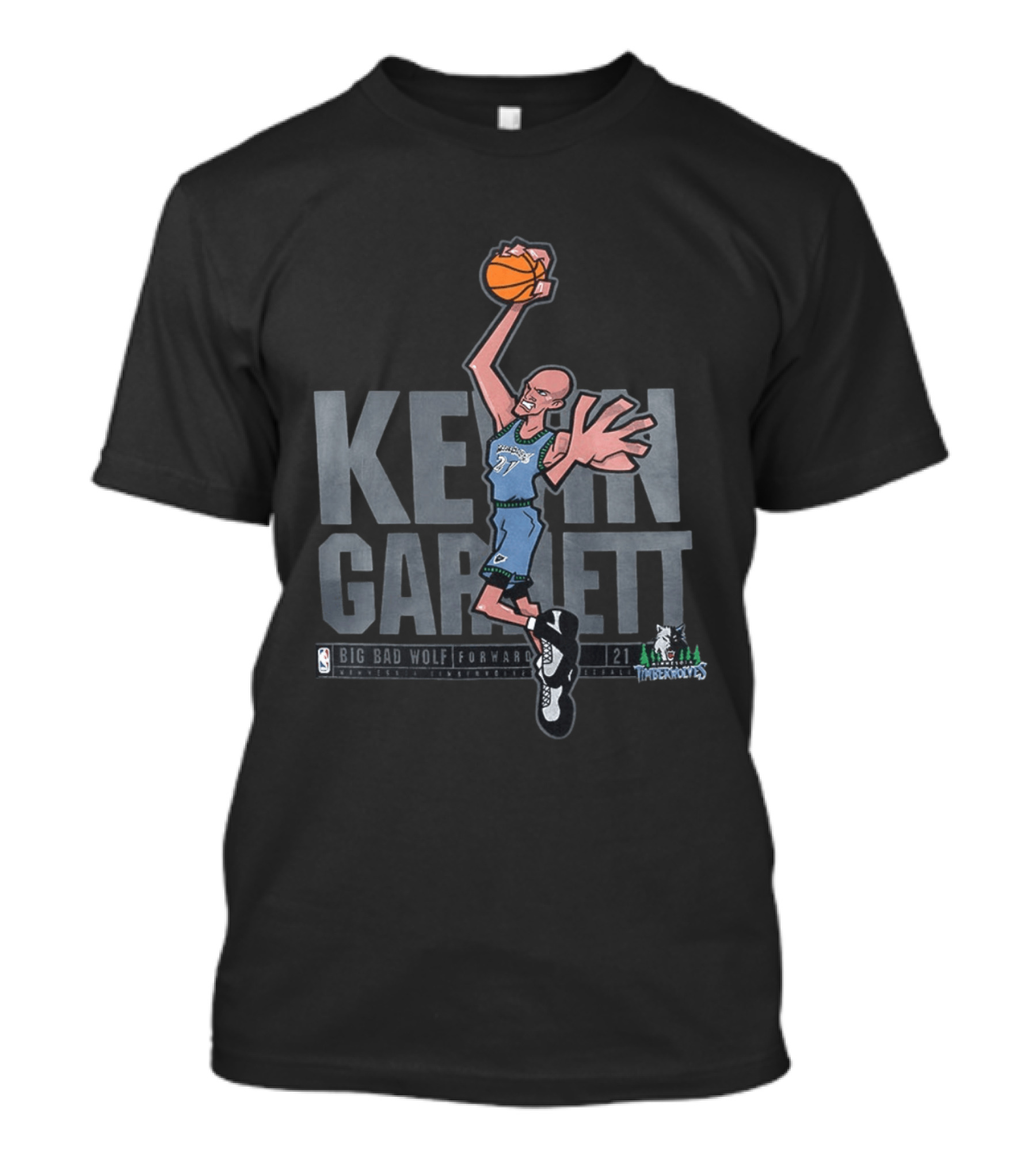 Kevin Garnett Big Bad Wolf Forward 21 Minnesota Timberwolves NBA Caricature T-Shirt