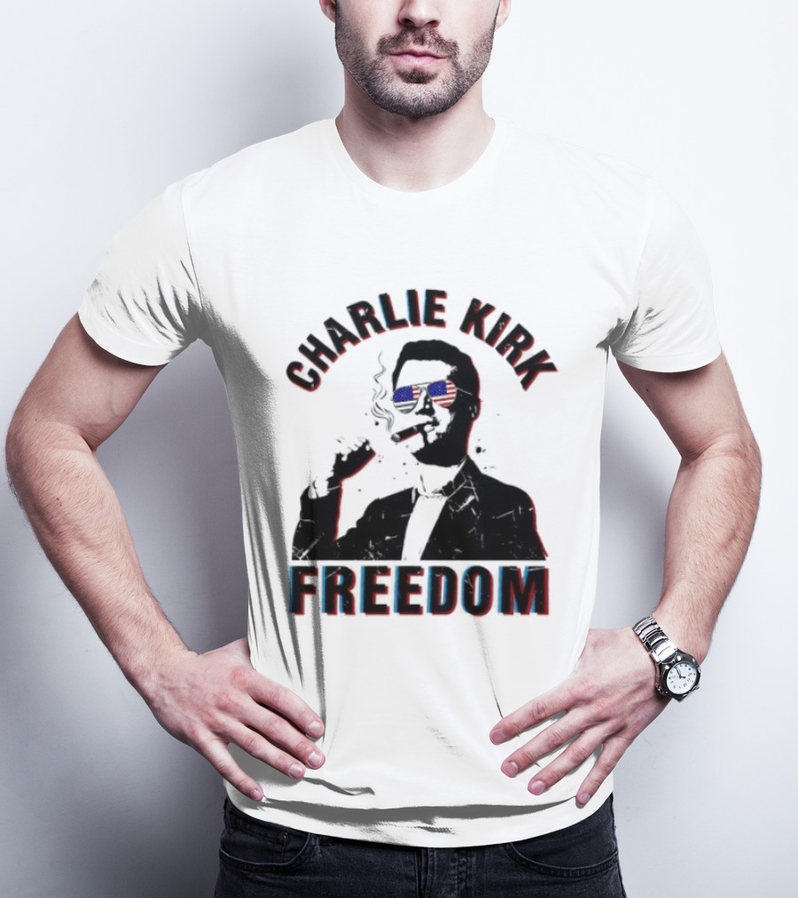 Charlie Kirk Freedom Cigars Sunglasses American Flag T-Shirt