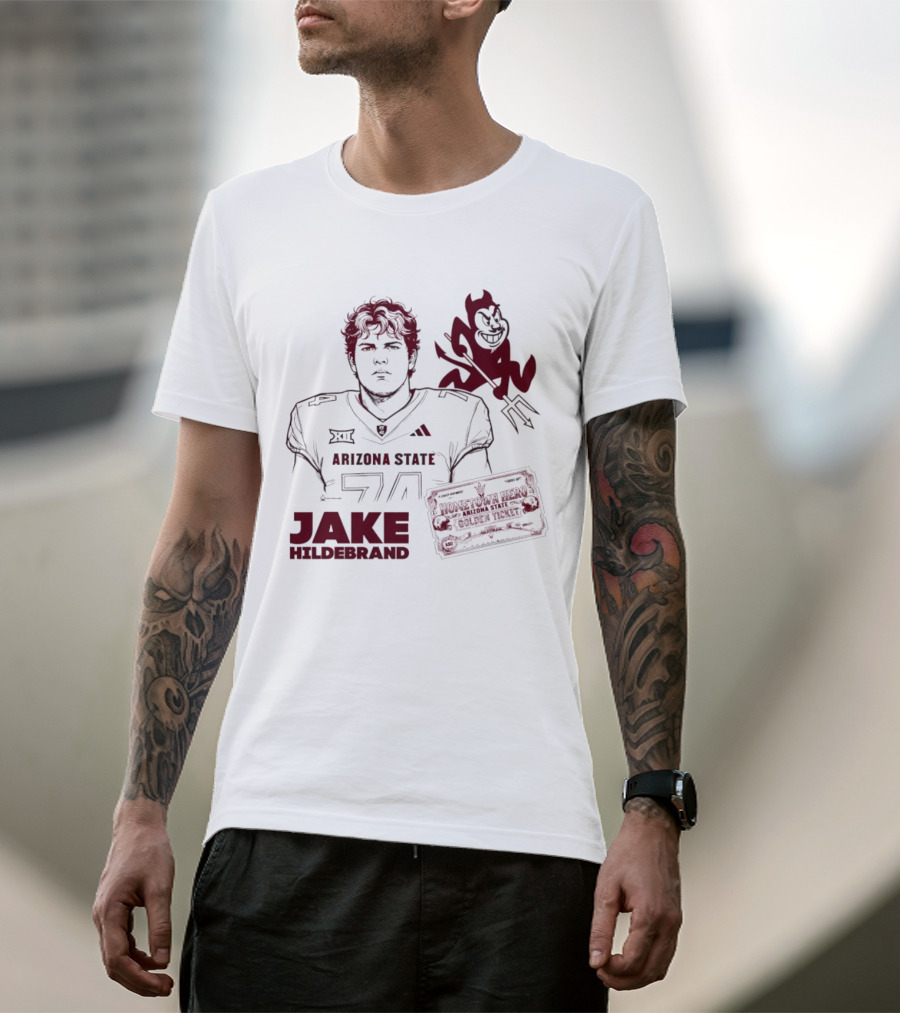 Jake Hildebrand Arizona State Sun Devils Football 74 Hometown Hero Golden Ticket T-Shirt
