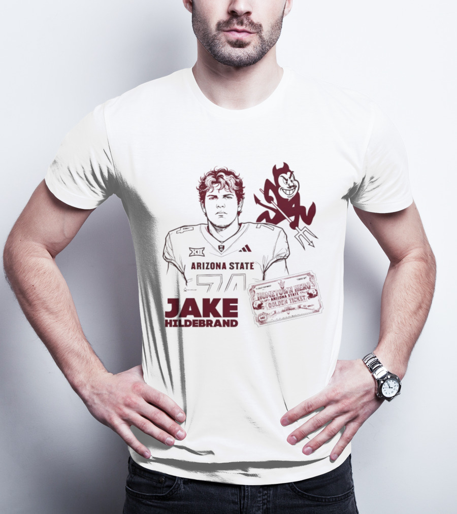 Jake Hildebrand Arizona State Sun Devils Football 74 Hometown Hero Golden Ticket T-Shirt