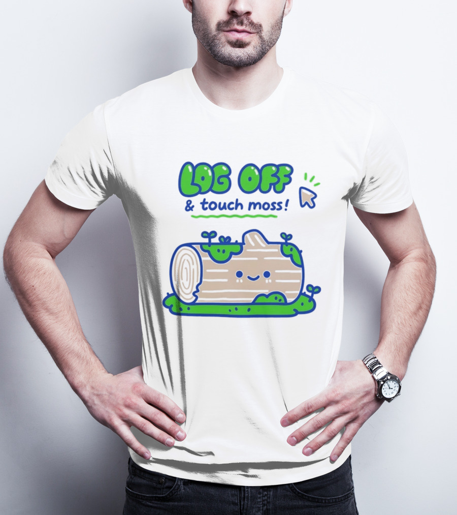 Log Off And Touch Moss Playful Log Illustration With Cursor Pointer T-Shirt