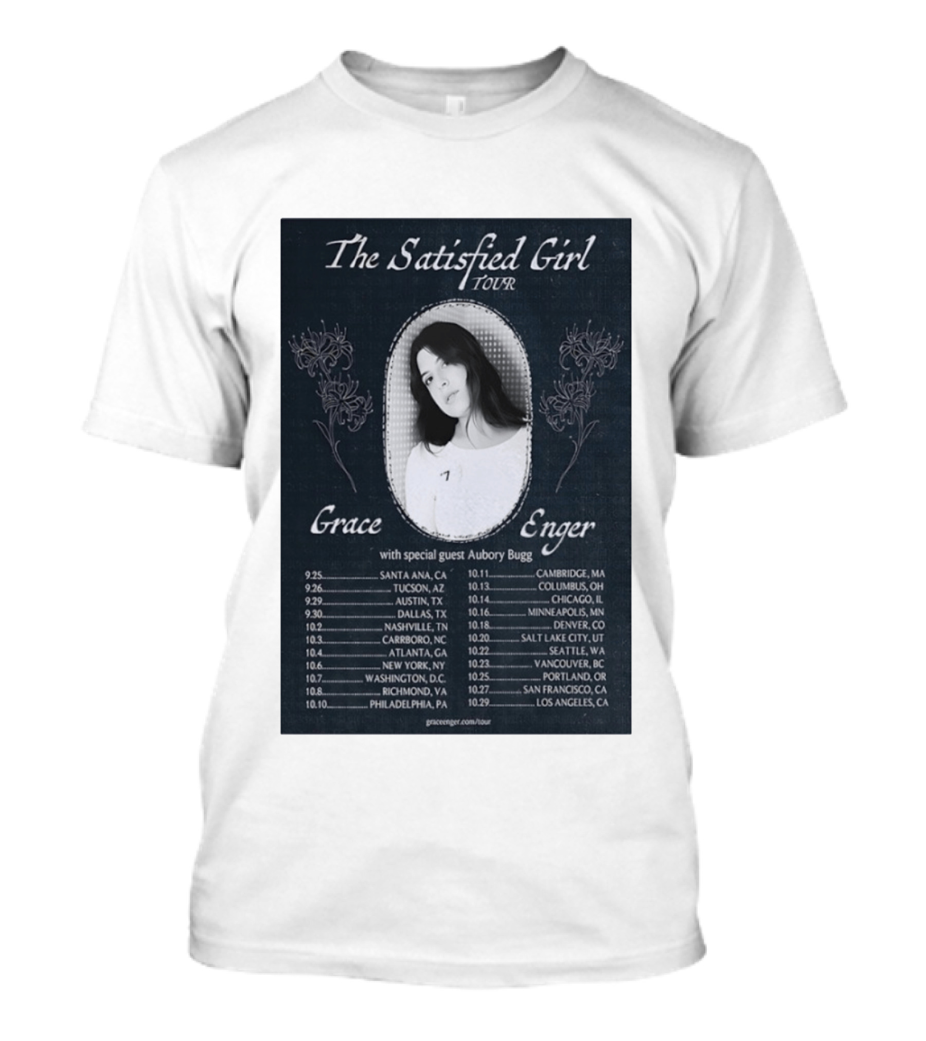 Grace Enger The Satisfied Girl Tour 2023 Cities And Dates Featuring Aubory Bugg T-Shirt