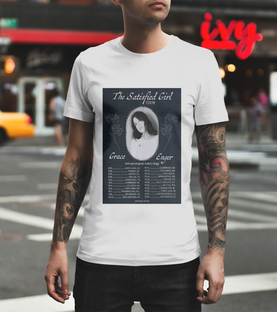 Grace Enger The Satisfied Girl Tour 2023 Cities And Dates Featuring Aubory Bugg T-Shirt