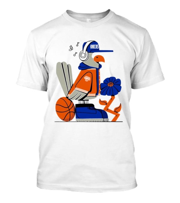 New York Knicks Go Go Go Bird With Cap And Basketball T-Shirt