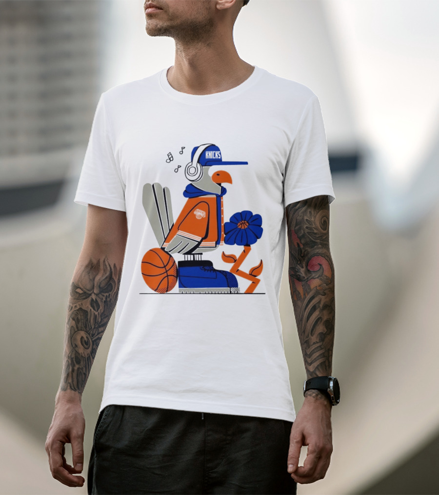 New York Knicks Go Go Go Bird With Cap And Basketball T-Shirt