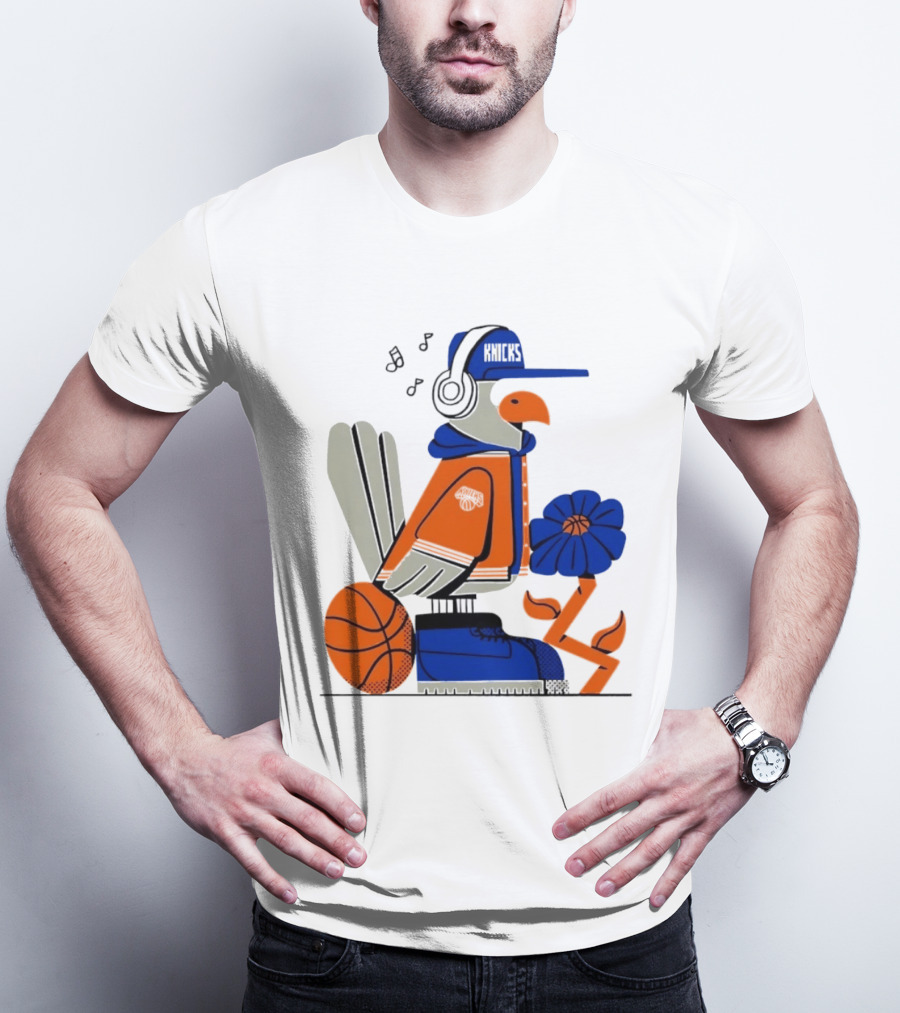 New York Knicks Go Go Go Bird With Cap And Basketball T-Shirt