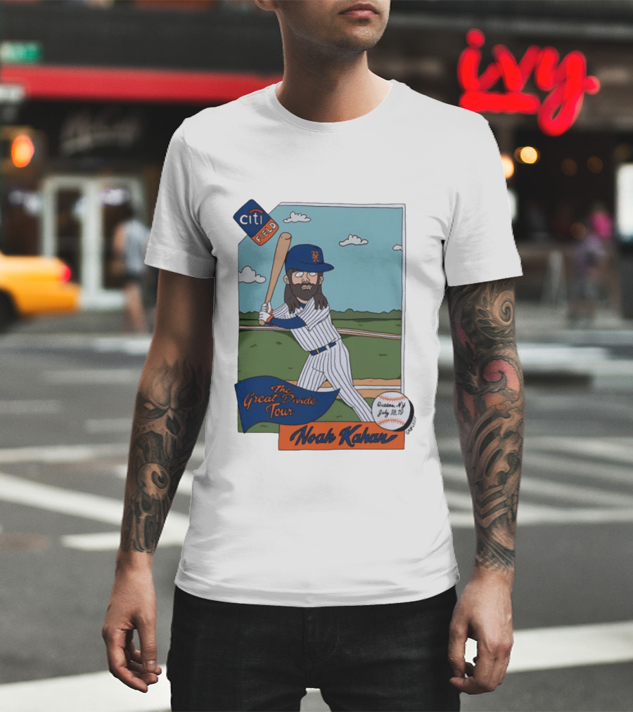 Noah Kahan The Great Divide Tour Citi Field New York Mets Cartoon Baseball July 18 19 T-Shirt