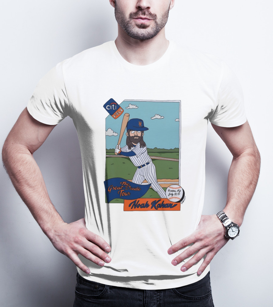 Noah Kahan The Great Divide Tour Citi Field New York Mets Cartoon Baseball July 18 19 T-Shirt