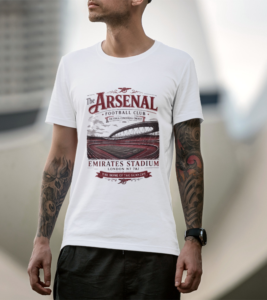 Arsenal Football Club Emirates Stadium London N7 7AJ Victoria Concordia Crescit Established 1886 Home Of The Gunners T-Shirt