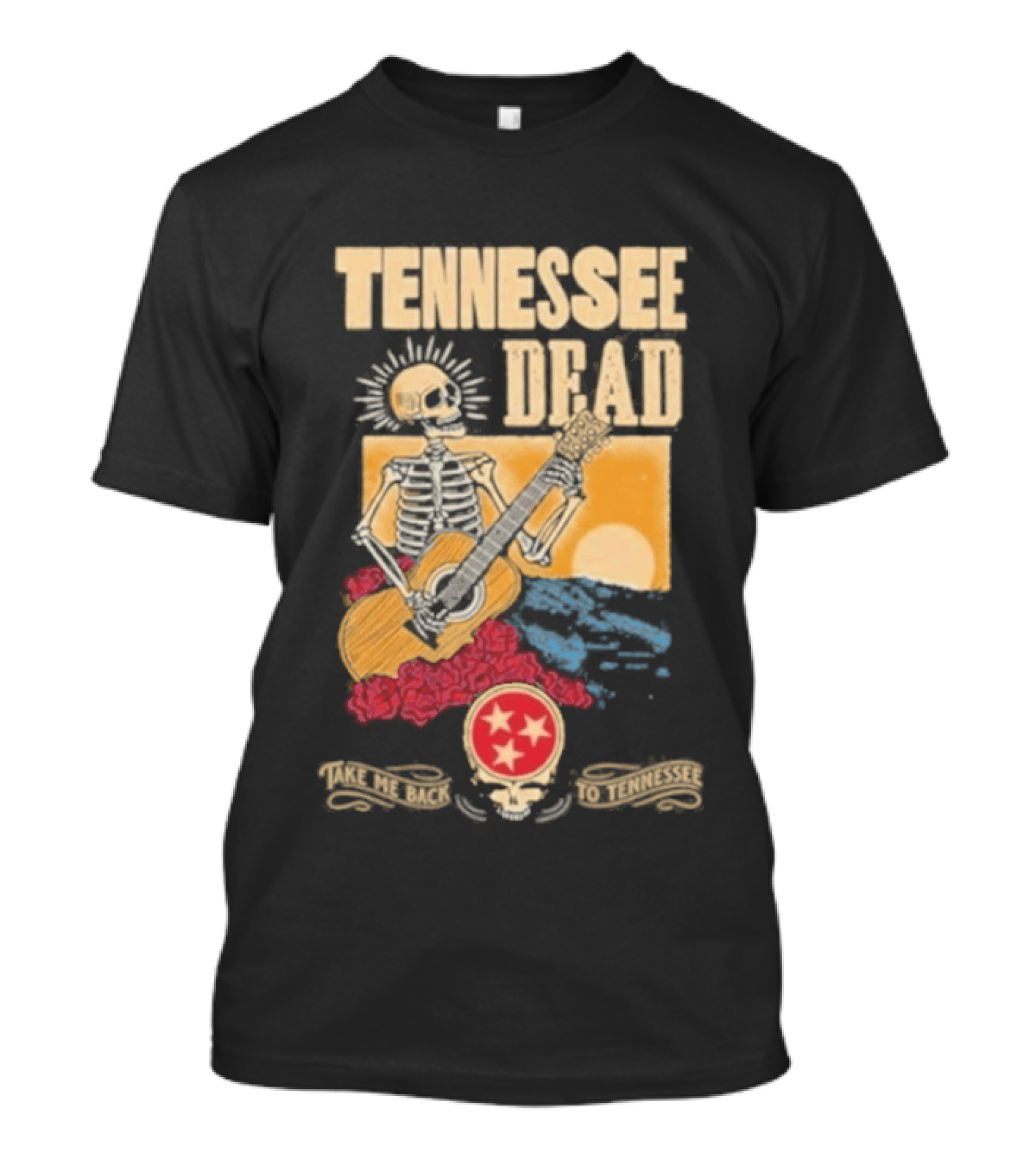 Tennessee Dead United States Of Take Me Back Skeleton Guitar Sun Roses T-Shirt