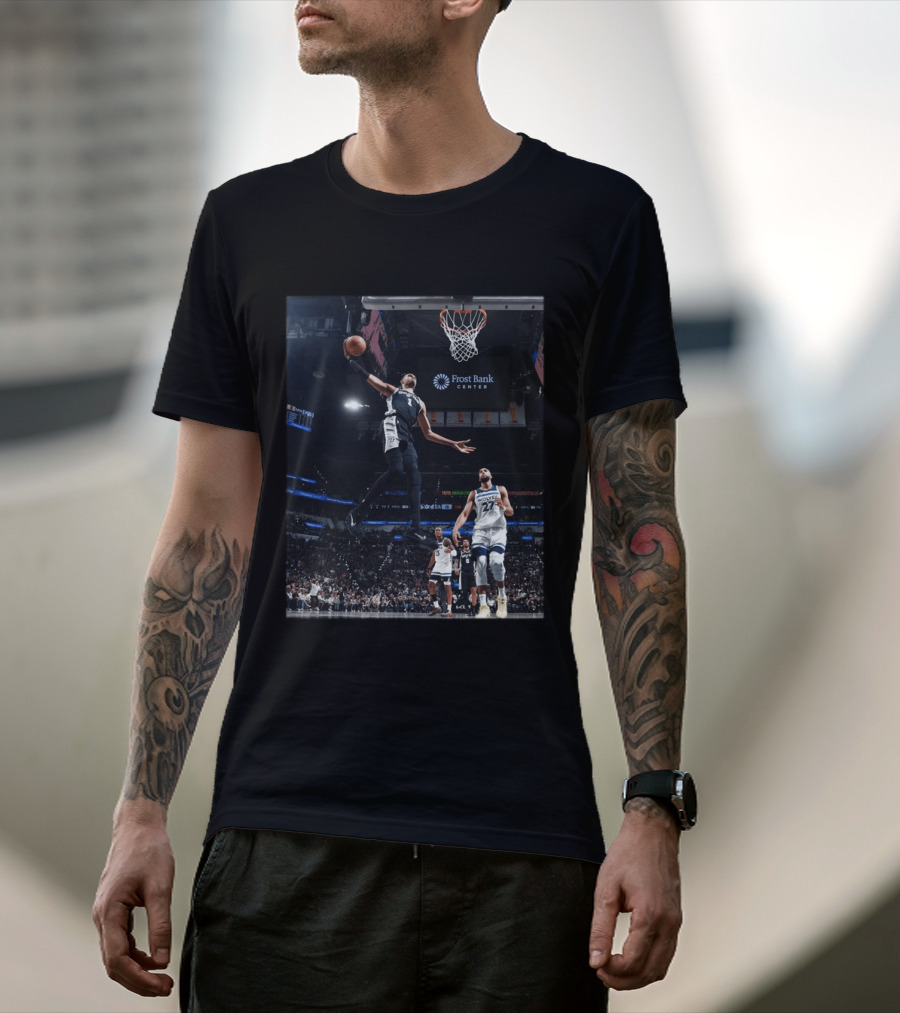 Victor Wembanyama Dunk Spurs Vs Timberwolves Frost Bank Center T-Shirt