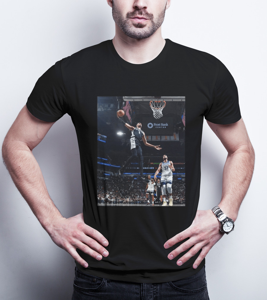 Victor Wembanyama Dunk Spurs Vs Timberwolves Frost Bank Center T-Shirt