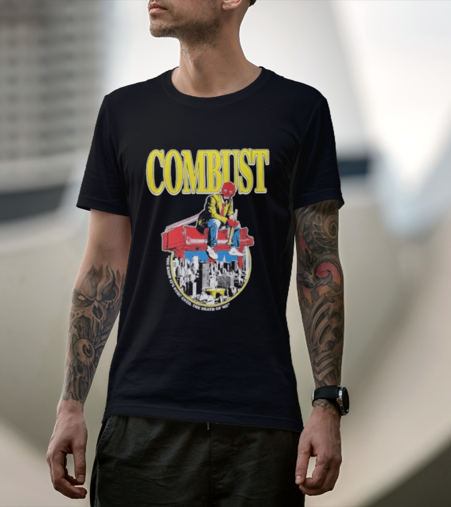 Combust Brooklyn Music Hall Of Williamsburg May 15 2026 Iconic Cityscape And Surreal Red Face T-Shirt