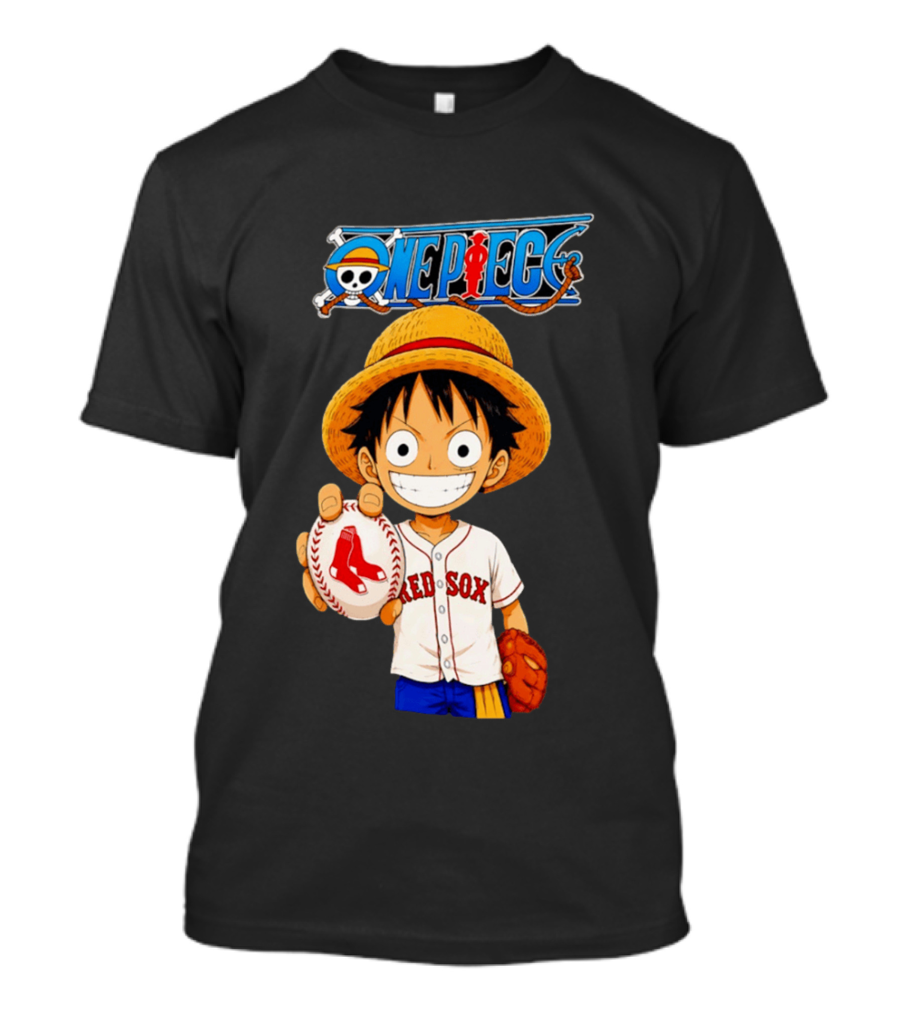 Monkey D. Luffy Red Sox One Piece Crossover Boston Baseball Collaboration T-Shirt