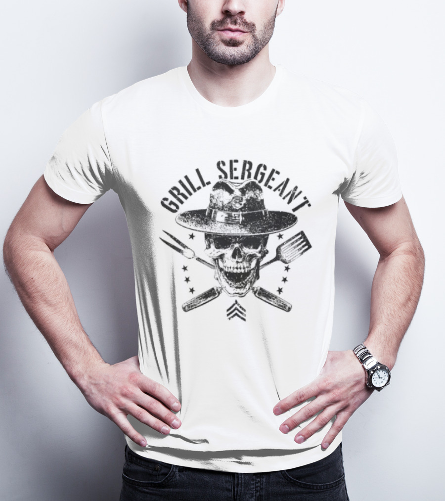 Grill Sergeant Skull Fork Spatula Chef Hat Stars T-Shirt